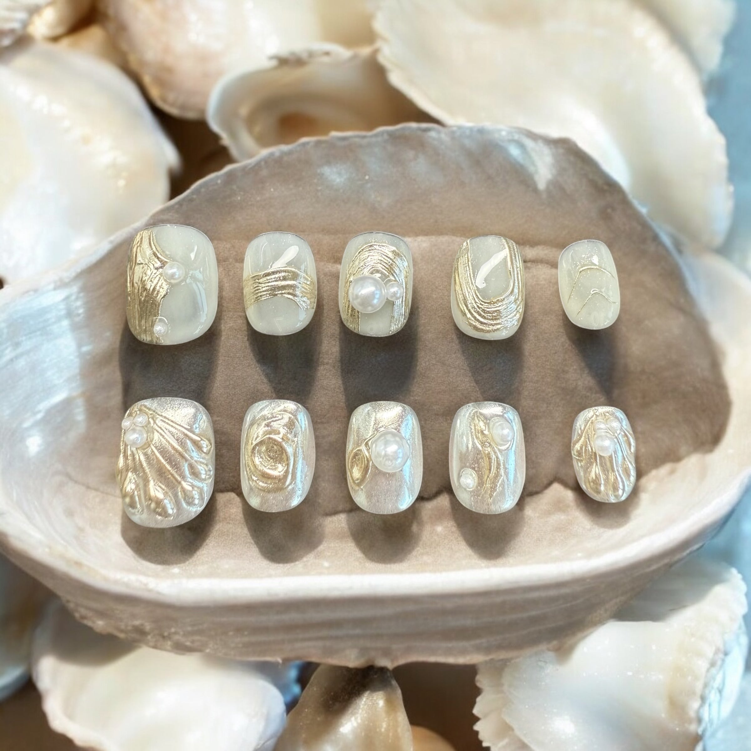 Pearlescent Shell Press On Nails | Extra Short 16mm – NaMa Nails
